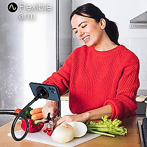 TALK WORKS Gooseneck Clip Mount Compatible w/iPhone 13/13 Pro/13 Pro Max/Mini, 14/14 Plus/14 Pro/14 Pro Max, 12, MagSafe Phone Cases - Magnetic Holder Stand Tabletop Clamp (Black)