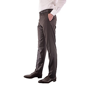 Zanella Platinum Parker Tasmanian Super 150's Wool Men Trousers - Modern Fit Flat Front Dress Pants (Dark Brown 36)
