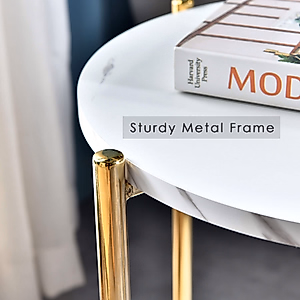 Gold End Table Faux Marble Side Table Small Round Nightstand for Living Room or Bedroom Modern Accent Table with Gold Metal Frame