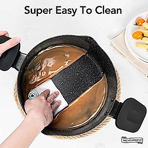 MICHELANGELO Stock Pot with Lid 6 Quart Cooking Pot Nonstick Soup Pot with Twist and Lock Handles, Aluminum Pasta Pot with Granite Coating, Induction Compatible