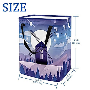 Windmill Purple Laundry Basket Large Cloth Organizer Bag Basket Foldable Laundry Hamper with Handles
