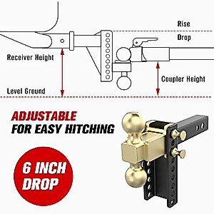 FieryRed Adjustable Trailer Hitch Ball Mount, 6-Inch Drop, 5-1/4-Inch Rise, 2-Inch and 2-5/16-Inch Tow Balls, 10,000 lbs. Fits 2" Receiver