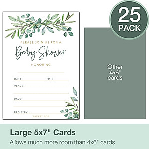 Set of 25 Baby Shower Invitations with Envelopes, Diaper Raffle Tickets and Baby Shower Book Request Cards - Eucalyptus