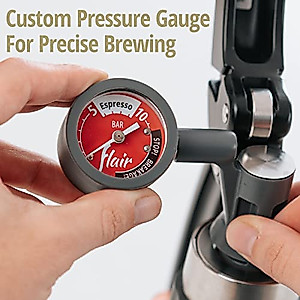 Flair Espresso Maker - Classic with Pressure Kit: All Manual Lever Espresso Machine for The Home with Stainless Steel Tamper, Pressure Gauge and Portable Carrying Case, Black and Red