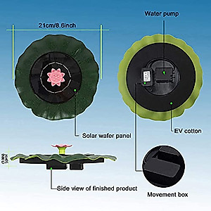 Lotus Leaf Solar Fountain Pump,Free Standing Solar Water Fountain Floating Bird Bath Fountain with 5 Flower Shape Nozzles,Monocrystalline Solar Pond Pump for Outdoor Garden Pool-Lotus 21cm(8.26inch)