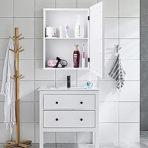 Tangkula Mirrored Bathroom Cabinet, Wall Mount Storage Organizer, Medicine Cabinet with Single Doors