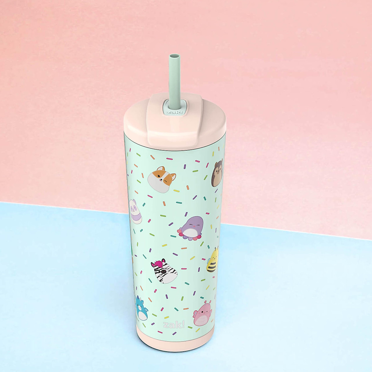 Zak Designs Squishmallows Straw Tumbler for Travel or At Home, 24oz Stainless Steel with Vacuum Insulation and Non-Skid Base (Squishmallows)
