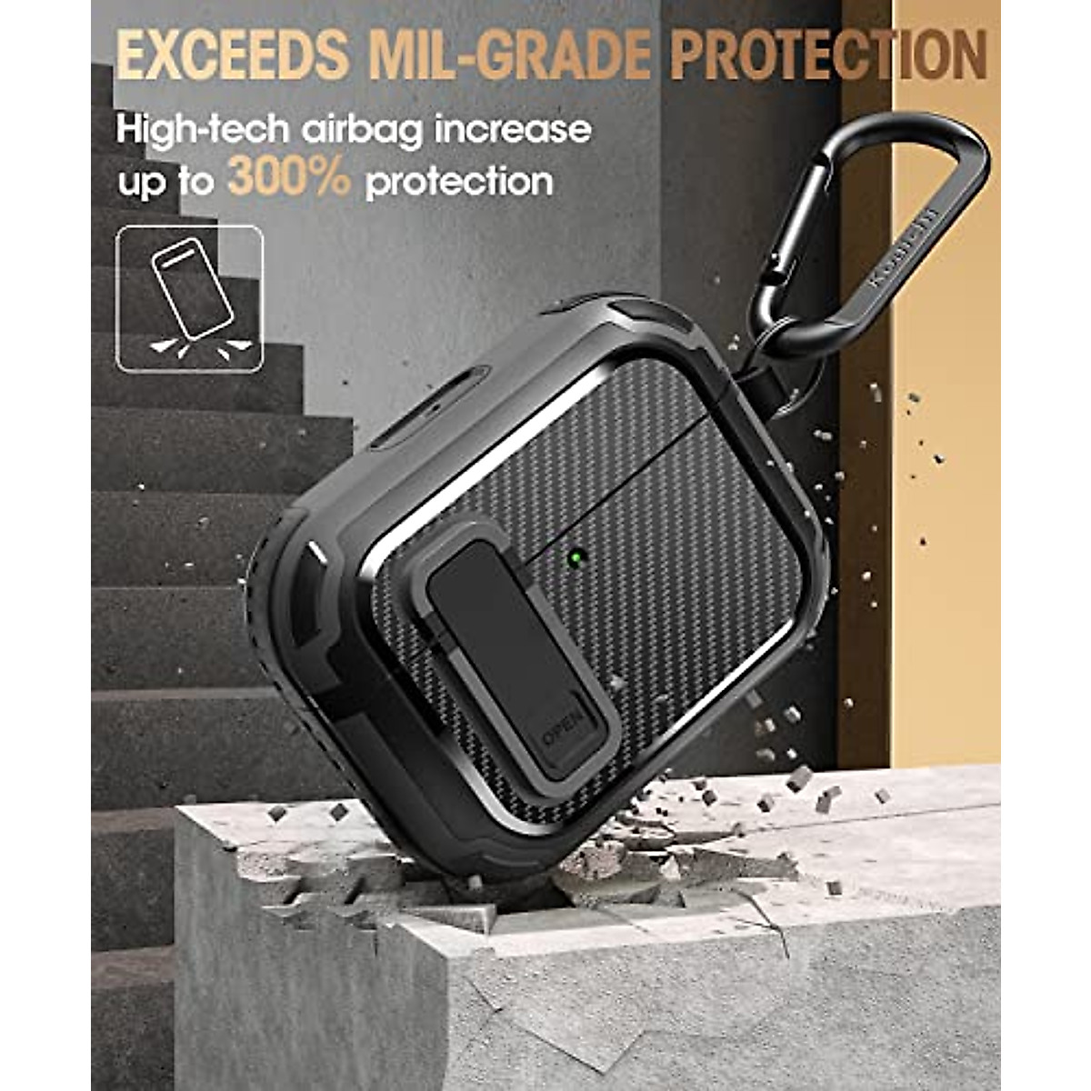 Koaichi for AirPods Pro(2nd/1st Generation) Case, Full-Body Ultra-Hard Shell Protective Cover with Lock, Powerful Drop Protection, Well Built Case Designed for AirPods Pro (2022/2019), Black