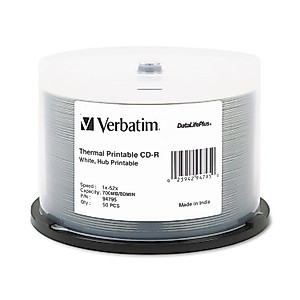 Verbatim CD-R 700MB 52X DataLifePlus White Thermal Printable, Hub Printable - 50pk Spindle - Printable - Thermal Printable