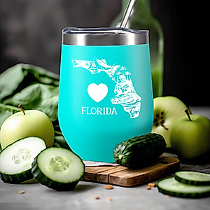 Love Florida 12 OZ Insulated Wine Tumbler,with Lid Vacuum Stainless Steel Coffee Mug,Unique Florida Themed Best Gifts for Friend lover wife girlfriend,Idea for Women,Souvenirs (mint) (Pack of 1)