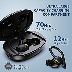 Wireless Earbuds Bluetooth5.2 Headphones 120H Playtime Ear Buds IPX7 Waterproof Bluetooth Earphones, Over-Ear Headphones with 800mAh Charging Case Touch Control for Sport/Running/Work/Gaming