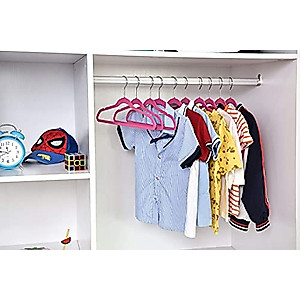 Quality Kids Children's Plastic Non Velvet Non-Flocked Thin Compact Shirt and Skirt/Pant Bundle Coat Hangers with Metal Clips for Skirts Pants Blouses 360° Swivel Hook, Jacket, Pink