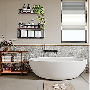 Floating Shelves for Wall Mounted, Wood Bathroom Shelves Over Toilet with Basket Set of 2, Bathroom Wall Décor Shelves, Decorative Storage Shelves for Bedroom, Living Room, Kitchen, Plants –Dark Brown