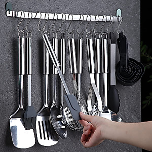 Berglander Kitchen Utensils Set 38 Pieces, Stainless Steel Cooking Utensils Set, Kitchen Gadgets Cookware, Kitchen Tool Set with Utensil Holder Rack And Hooks For Hanging Dishwasher Safe