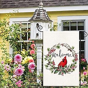 BEZKS Wreath Cardinal Memorial Day Garden Flag,Best Choice Welcome Spring Holiday Flags,Small Double Sided 12.5 x 18 Inch for Outdoor Yard farmhouse Decorations(FC05)