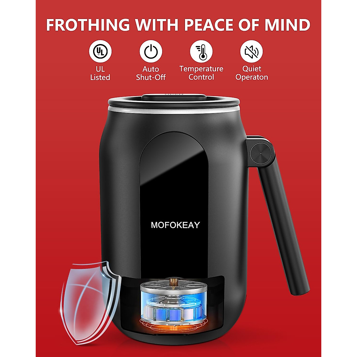 MOFOKEAY Upgraded Milk Frother and Steamer, Frother for Coffee, 4-in-1 Automatic Hot and Cold Foam Maker, Electric Milk Steamer, Auto Shut-Off Frother for Latte, Cappuccinos, Macchiato & Hot Chocolate