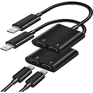 [Apple MFi Certified] iPhone Adapter,2 Pack Headphone Adapter for iPhone,Dual Lightning Audio Splitter Headphones and Charging Adapter for iPhone 14/13/12/11 Pro Max/XS/XR/X/8/7/6 Support Call