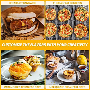 FineMade Sous Vide Style Egg Bite Maker Machine with 4 Silicone Molds, Grilled Cheese Maker, Mini Griddle, Ideal for Breakfast Sandwiches, Snacks, Desserts, 8 Mini Egg Bites & 2 Large Egg Bites