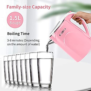 MEISON Electric Kettle, 1.7 L Double Wall Food Grade Stainless Steel Interior Water Boiler, Coffee Pot & Tea Kettle, Auto Shut-Off and Boil-Dry Protection, 1200W, 2 Year Warranty(Pink)