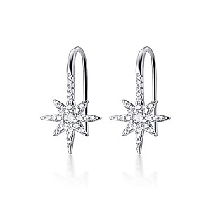 SLUYNZ Sparkling Star Drop Earrings for Women 925 Sterling Silver CZ Star Hook Earrings (A-Silver)