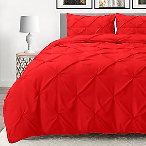 Nestl King Comforter Set Pinch Pleat Comforter, Bedding Comforter Sets, Comforter Set for King Bed, Pintuck Comforter Set King/Cal King Size, Down Comforter with 2 Pillow Shams, 3-Piece - Cherry Red