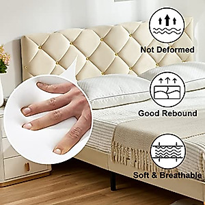 AsKmore Queen Size Bed Frame,Velvet Upholstered Platform with Headboard and Strong Wooden Slats,Non-Slip and Noise-Free,No Box Spring Needed, Easy Assembly,Beige