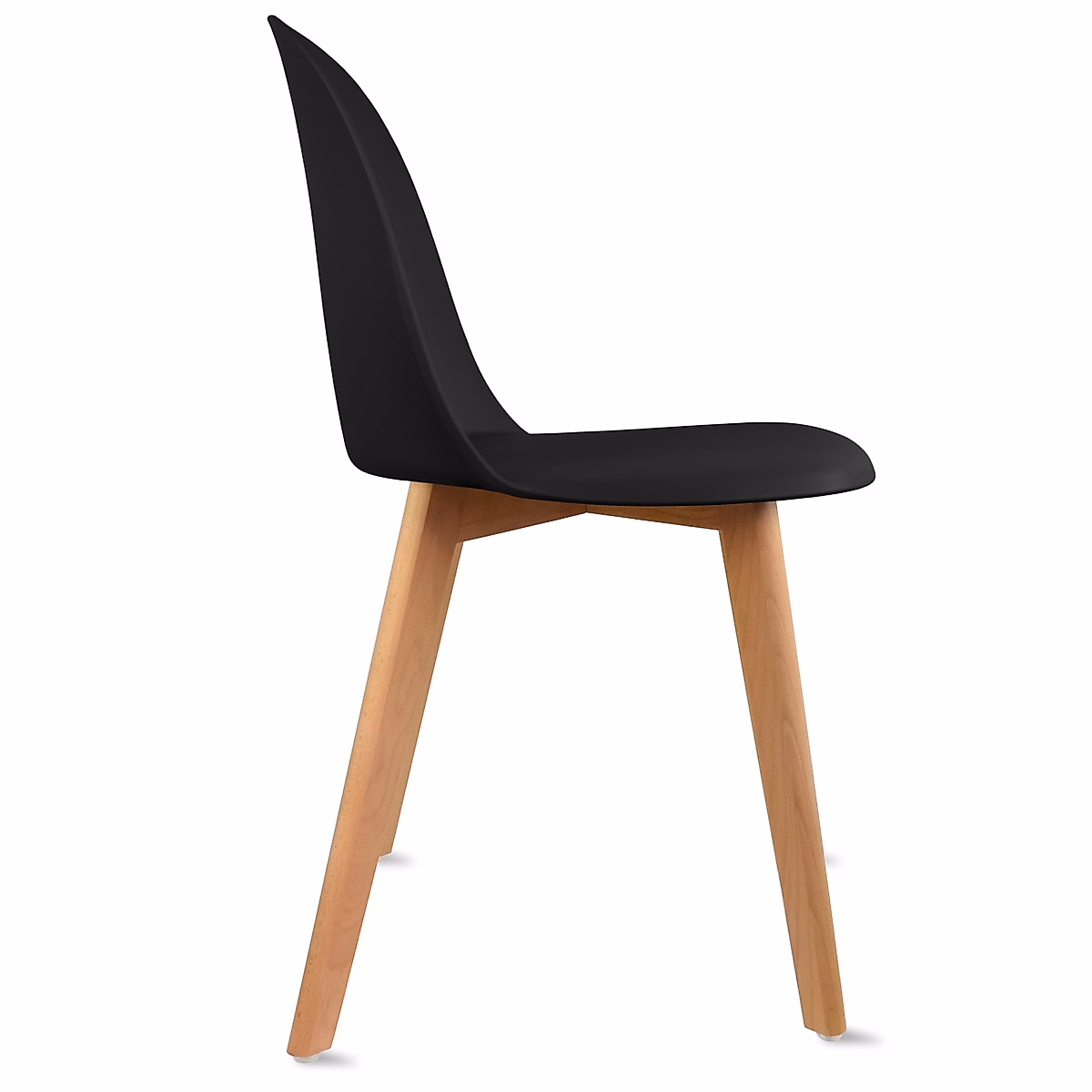 2xhome Modern Armless Dining Chair Plastic Shell Seat with Wooden Legs | Indoor or Outdoor Use | Home Kitchen Patio, Black