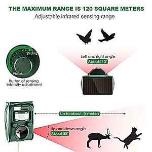 AH BRIGHT Solar Animal Repeller, 2022 Ultrasonic Mole Repellent, Rat, Squirrel, Deer, Raccoon, Skunk, Rabbit, Mole, Dog, Cat, Waterproof with Motion Detector, USB Rechargeable, Flashing Light