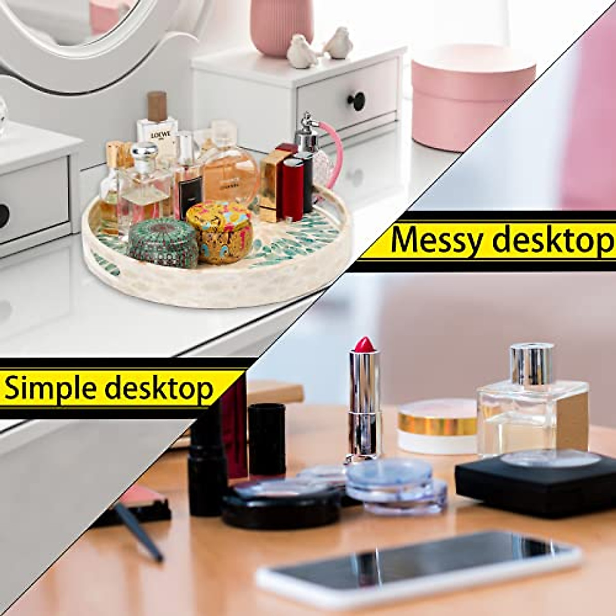 Round Serving Tray Shell Coffee Table Tray with Handles Elegant Decorative Tray for Food,Breakfast,Dinner,Ottoman,Parties,Restaurants and Bathroom, Blue, 11.8'