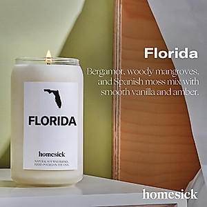 Homesick Scented Candles for Home (Florida) - 13.75 oz Long-Lasting Soy Wax Jar Candle for Women & Men for All Occasions, 60-80 Hours Burn Time - Notes of Moss & Bergamot