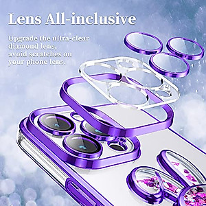 niufoey iPhone 14 Pro Max Case Liquid Quicksand, Cute Plating Rabbit Bling Glitter Liquid Floatng Bling Quicksand Case with Camera Protection,Soft TPU Bumper Protection Cover-Purple
