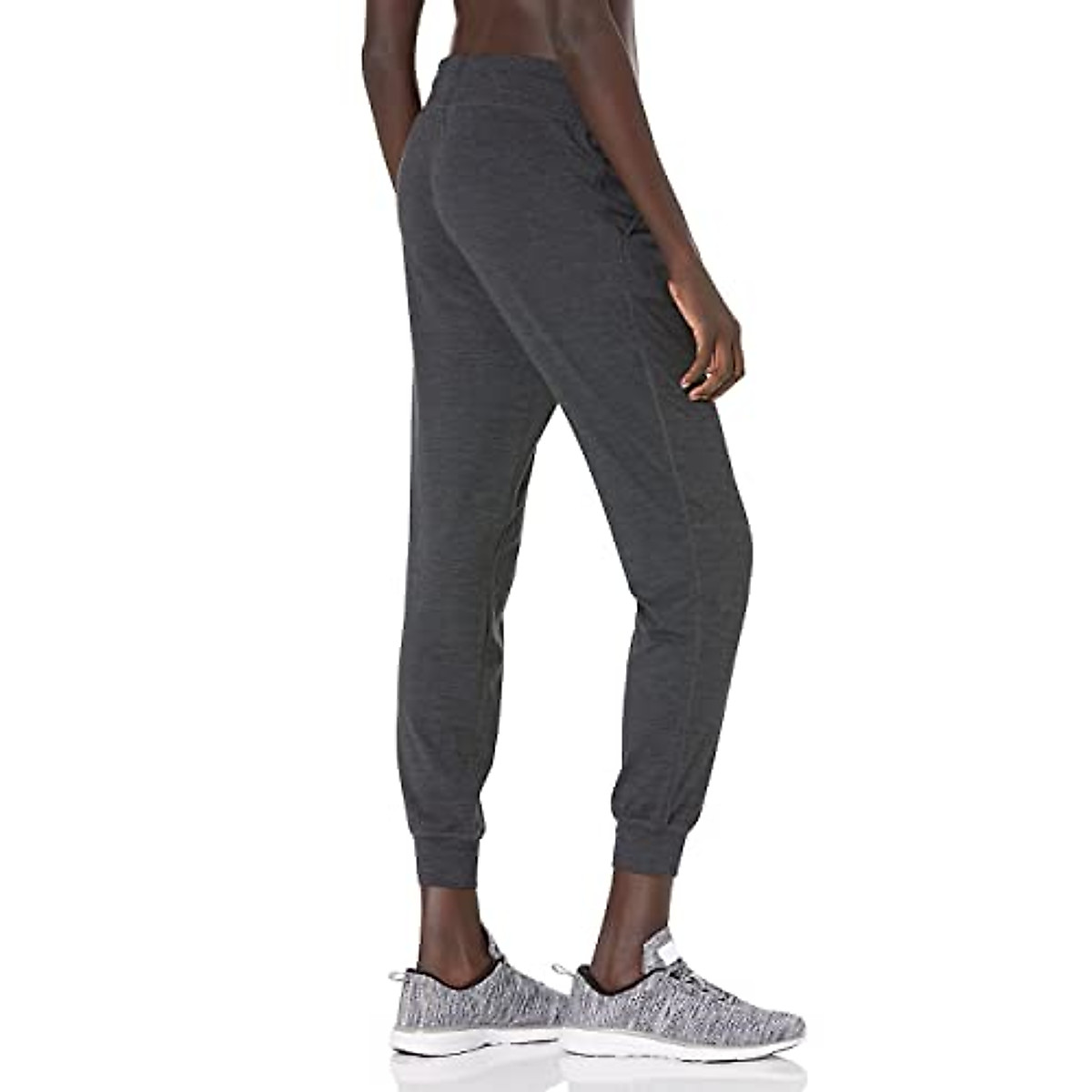 Amazon Essentials Athletic Pants for Women, Brushed Tech Stretch Lounge Joggers, Plus Size Available, Black Space Dye, Medium