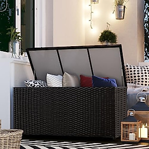 Sundale Outdoor Storage Box, 60 Gallon Patio Deck Boxes with Hinged Lid, Outdoor Wicker Cushion Storage Container Bin Chest for Cover, Pillow, Towel - Steel Frame, Classic Black