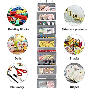 Vaisoz Over The Door Organizer,6 Pockets Fabric Over The Door Storage with Mesh Perspective Window,Wall Mount Hanging Organizer for Bedroom Pantry Closet,Baby Storage-Grey