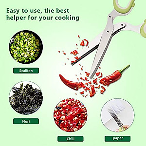 Herb Scissors Herb Stripper Set, Luxiv Stainless Steel Herb Cutter Tools 5-Blades Scissors with Herb Stripping Tool, Safe Cover, Cleaning Comb Multi-blade Herb Shears 2 IN 1 Herb Tools Kits (Green)