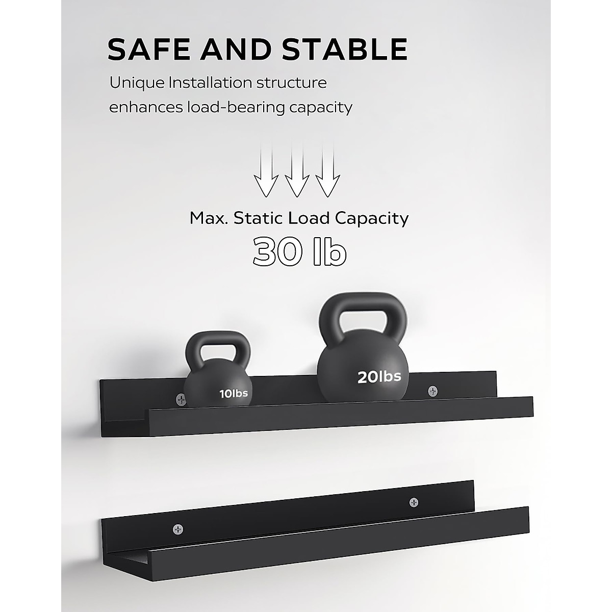 MIRROTOWEL Small 16” Floating Shelves for Wall Décor Storage, Set of 2, Wood for Bedroom, Living Room, Bathroom, Kitchen, Picture Ledge and Farmhouse（Black）