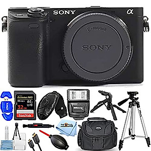 Sony Alpha a6400 Mirrorless Digital Camera (Body Only) - Pro Bundle Includes: Sandisk Extreme Pro 32GB SD, Slave Flash, Tripod, Gadget Bag, HDMI Cable and More