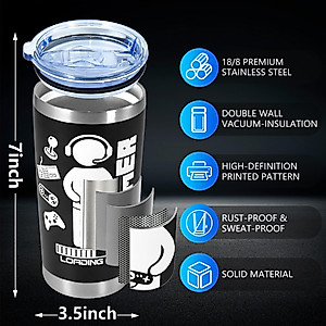 Icesip 20oz Gamer Tumbler - Stainless Steel Gaming Mug with Straw & Brush - Cool Game Controller Design - Birthday Gift for Men, Boys, Gamers