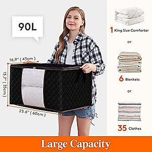 Lifewit 90L Large Storage Bags, 6 Pack Closet Organizers and Storage, Clothes Foldable Storage Bins with Reinforced Handles, Storage Containers for Clothing, Blanket, Comforters,Bedding, Black