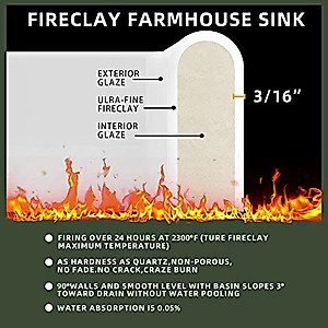 TUKTUK White Farmhouse Sink 36 Inch Fireclay Apron Front Single Bowl Kitchen Sinks Deep Drop In Farm Sink Undermount Luxury Bottom Grid & Strainer Drain Included