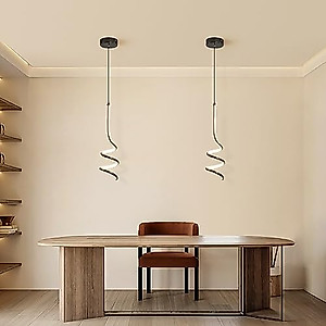 Jaycomey 2Pack Modern Spiral Led Pendant Light Fixture, 24W Cool White Warm Light Minimalist Integrated LED Hanging Lamp, Adjustable Island Light for Living Room Bedroom Bar Kitchen Sink, Black