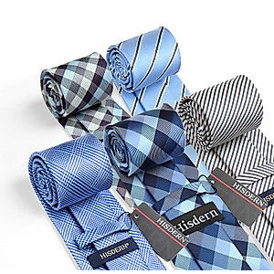 HISDERN Lot 5 PCS Classic Men's Silk Tie Set Necktie & Pocket Square with Gift Box,T5-s5,One Size