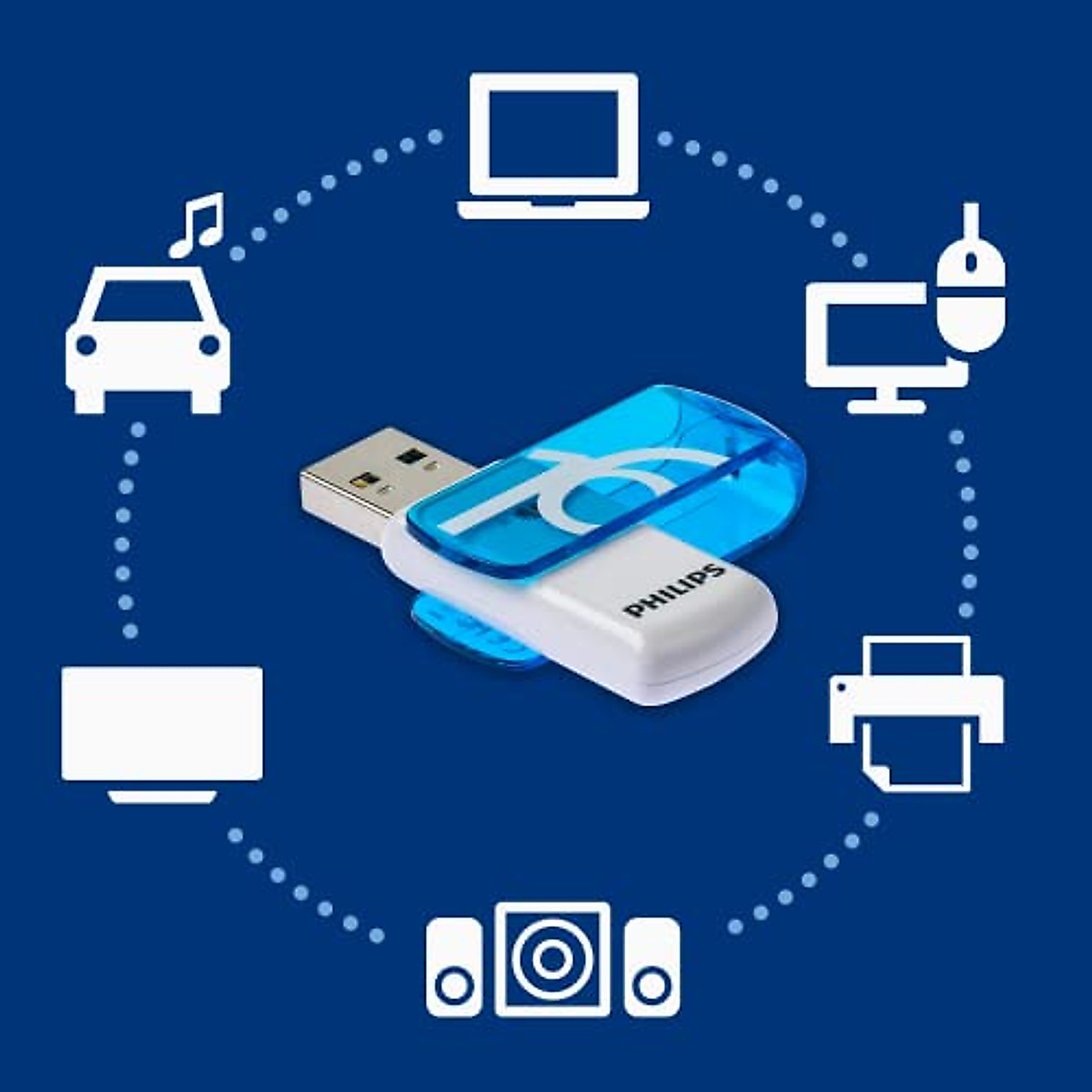 Philips Vivid Edition High Speed USB 2.0 Flash Drive 16GB with Swivel Cap for PC, Laptop, Computer Data Storage, Read Speed up to 21MB/s