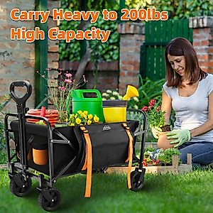 Collapsible Wagon, Wagon Heavy Duty Utility Cart with Side Pocket, Premium Large Capacity Wagons for Grocery Shopping, Garden, Beach, Picnic, Sports - Your Versatile Companion for Any Adventure