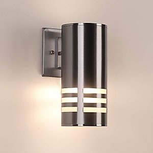 Outdoor Wall Sconce,Cylinder Wall Light with Stainless Steel 304 and Toughened Glass,Waterproof Up Down Light for Garden Patio Bedroom Living Room (Silver, 8.7" Height,No Bulbs)