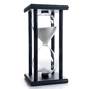 Hourglass 60 Minutes White Sand Timer, Black Wooden Frame Sandglass