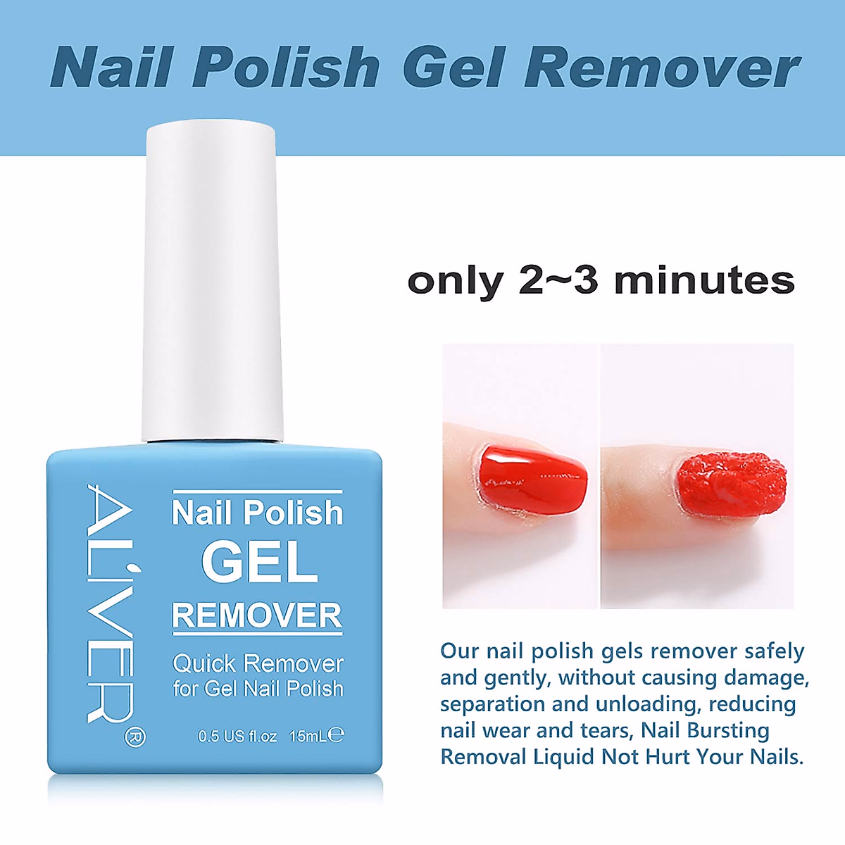 Gel Nail Polish Remover, Nail Polish Remover for Gel Nails, Ultra-Powerful Nail Polish Remover for Natural, Soak-Off Gel Polish in 2-5 Minutes (with 1Pcs Cuticle Pusher and Nail Polish Scraper)