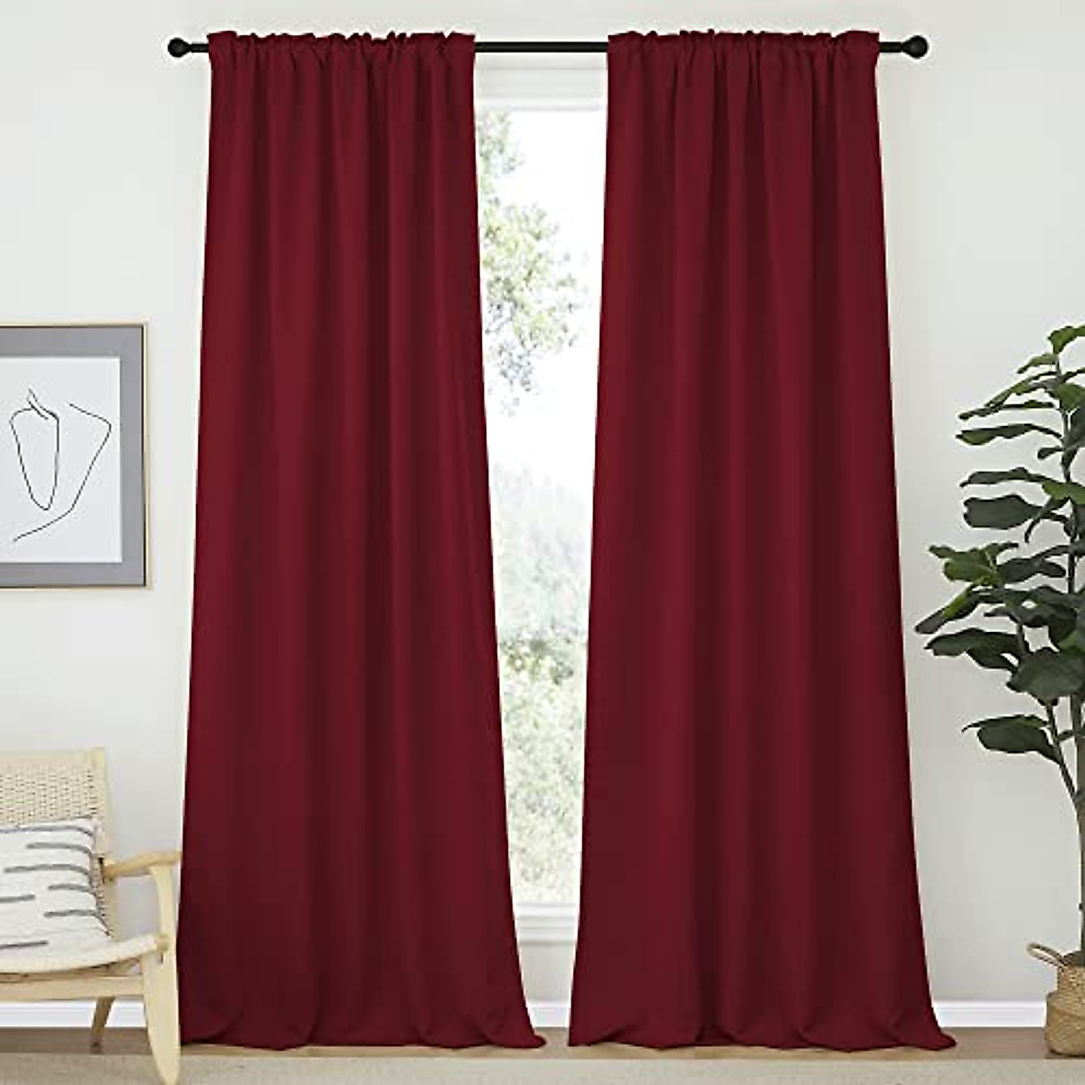 NICETOWN Christmas Burgundy Curtains Blackout Draperies Panels, Thermal Insulated Blackout Drapes for Sliding Door, Burgundy Red Color, 52" x 95", 2 Panels