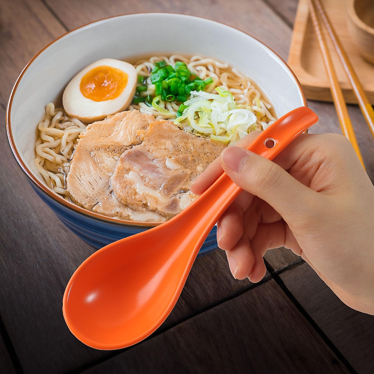 LOVEINUSA Soup Spoons, Ceramic Asian Soup Spoons 6.8 Inch Large Japanese Soup Spoons for Ramen Miso Dumpling Pho Wonton, Set of 6