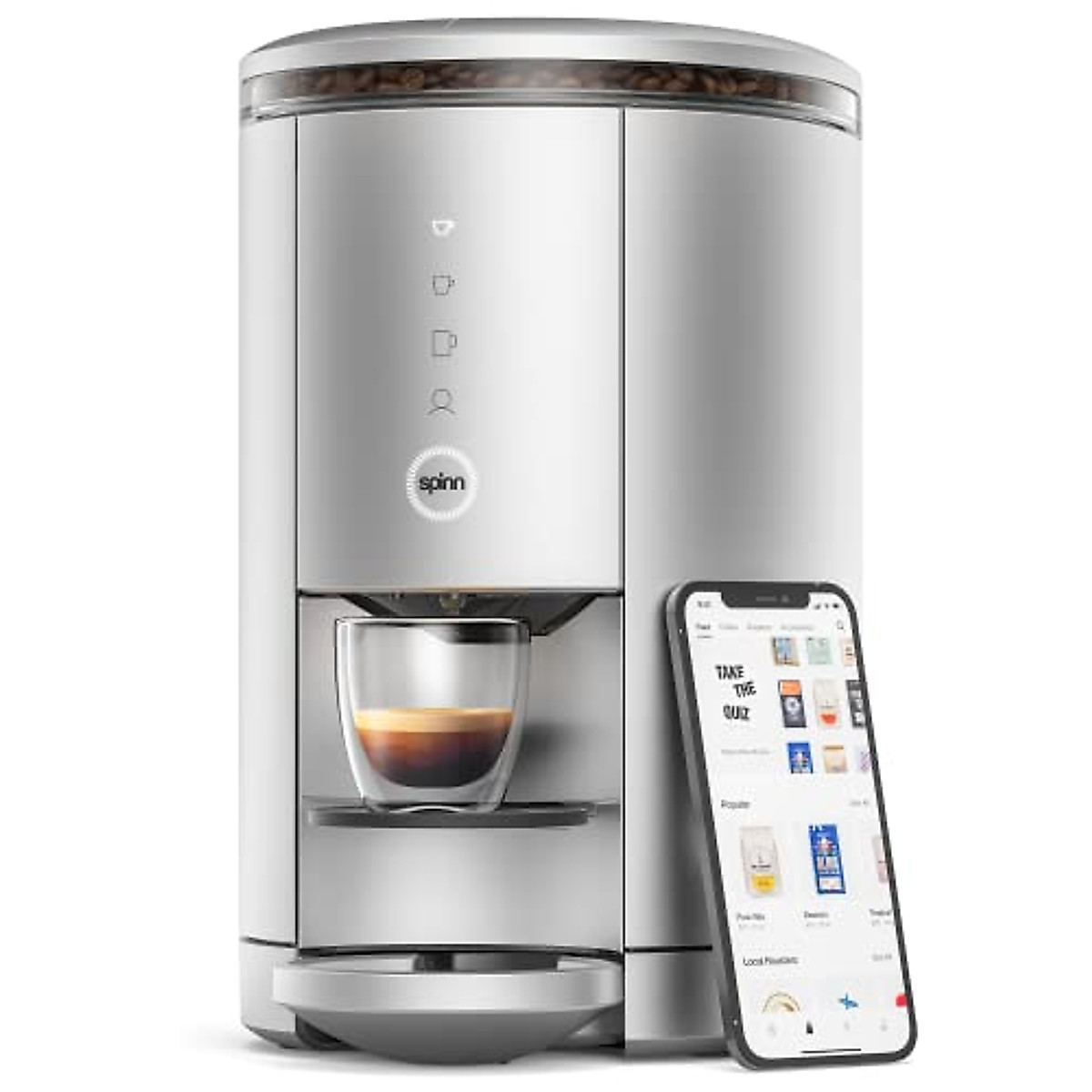 SPINN Espresso & Coffee Machine, Smart WiFi Automatic Coffee Maker, Cold Brew & Espresso Machine Combo with Programmable Centrifugal Brewing & Grinder, Water Supply Line Compatible, No Refills, Silver